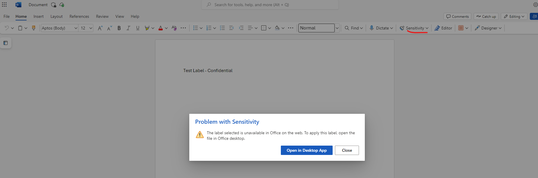 Can't assign confidential sensitivity label - The label selected is unavailable in office on the ...