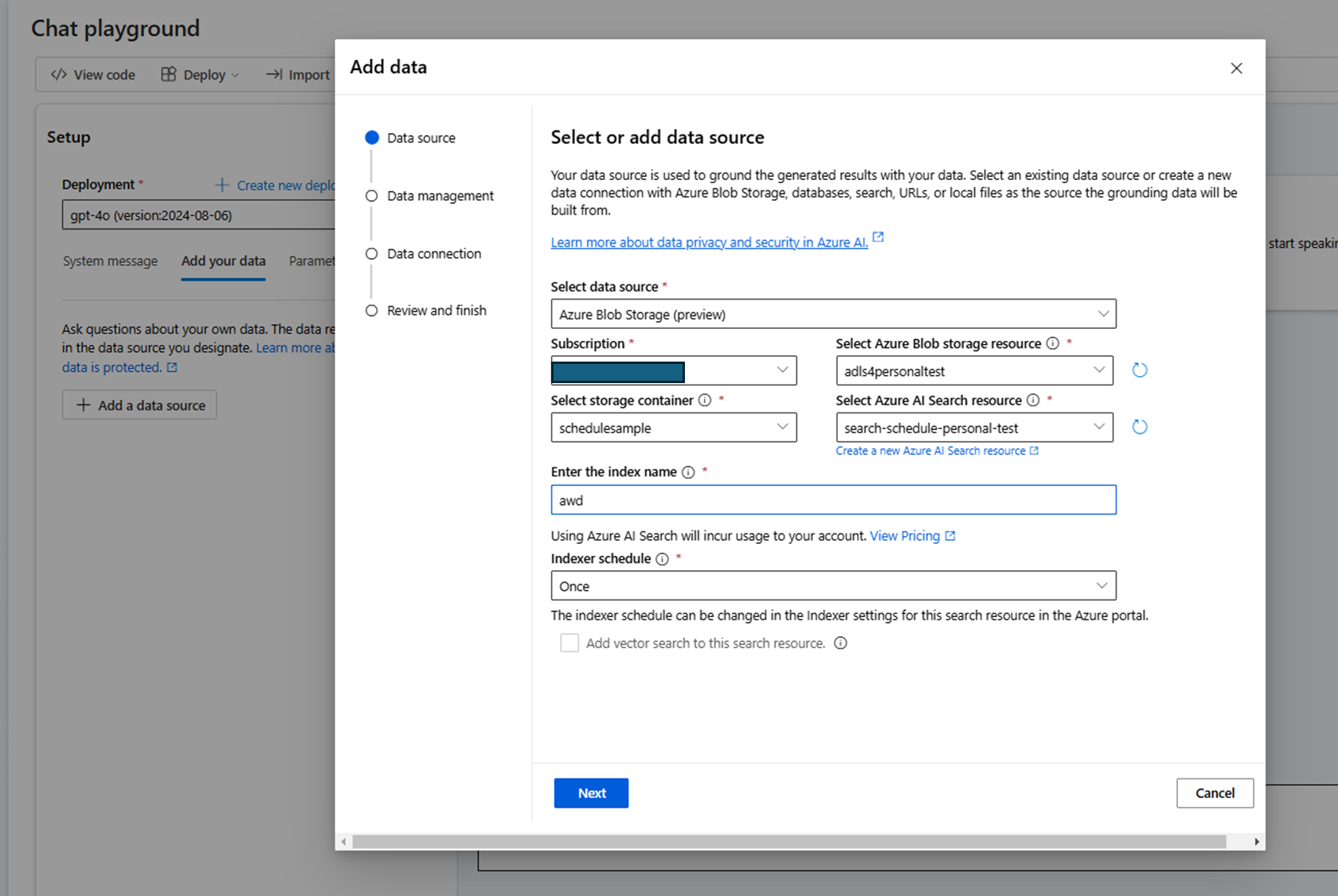 Cannot resolve Data connection in aoai studio | Microsoft Community Hub