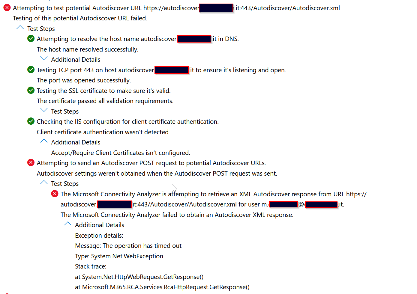 ExRCA testing issue | Microsoft Community Hub