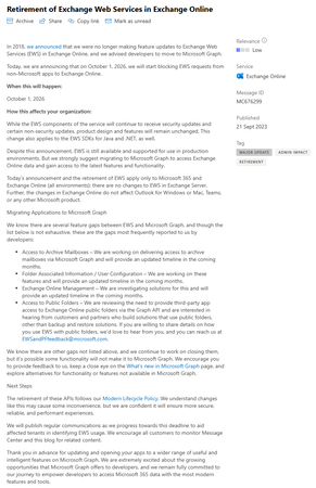Retirement of Exchange Web Services in Exchange Online | Microsoft ...