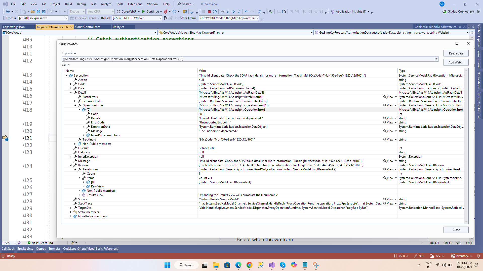 Getting Endpoint Deprecated Error When Using The Bingads V13 Sdk For Dotnet Microsoft