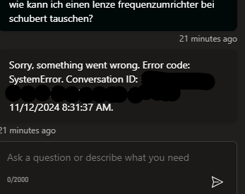 Error code: SystemError. Conversation ID: 0... | Microsoft Community Hub