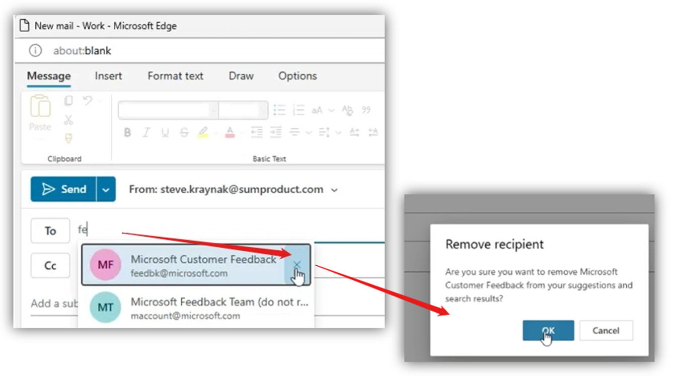 Outlook.com, Outlook for the web - how to remove a suggested recipient from the autocomplete ...