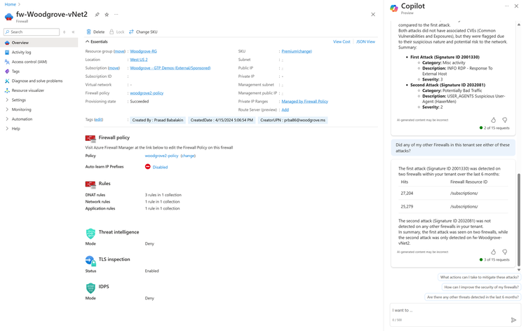Copilot in Azure embedded experience for Azure Firewall integration in Security Copilot ...