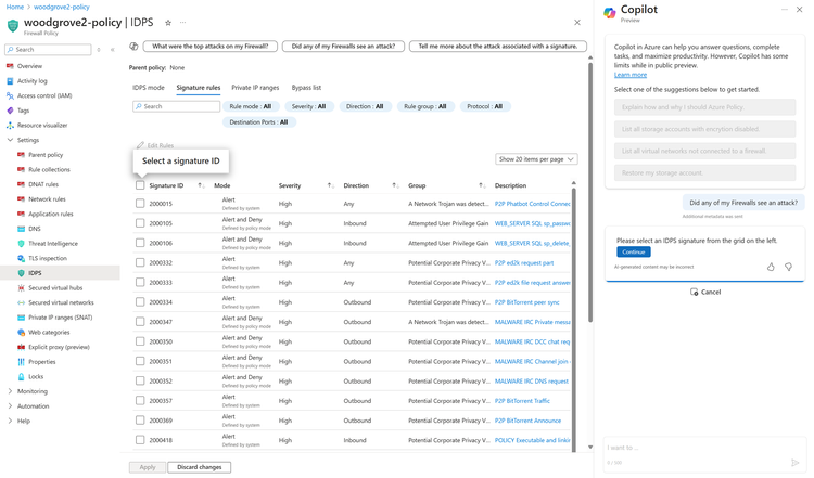 Copilot in Azure embedded experience for Azure Firewall integration in Security Copilot ...