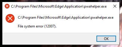 Copilot edge error 12007 pwahelper.exe | Microsoft Community Hub