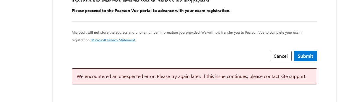 Cannot transfer to Pearson Vue Portal | Microsoft Community Hub