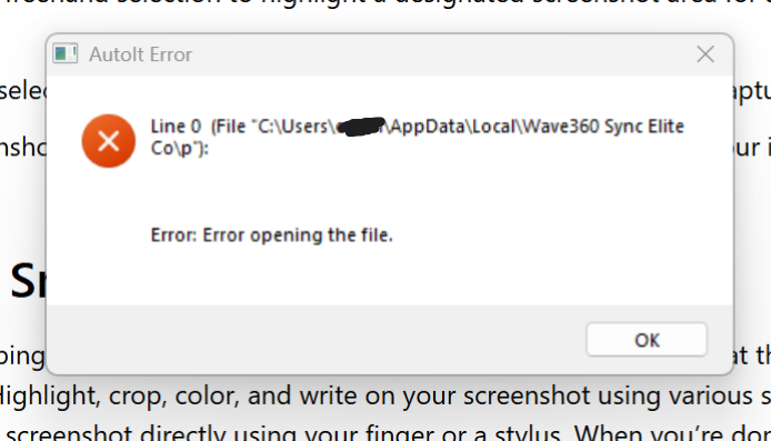 Autoit Error: Line 0: Wave360 Sync Elite | Microsoft Community Hub