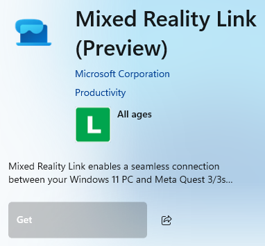 Can't install "Mixed Reality Link (Preview)": "Get" button greyed out | Microsoft Community Hub