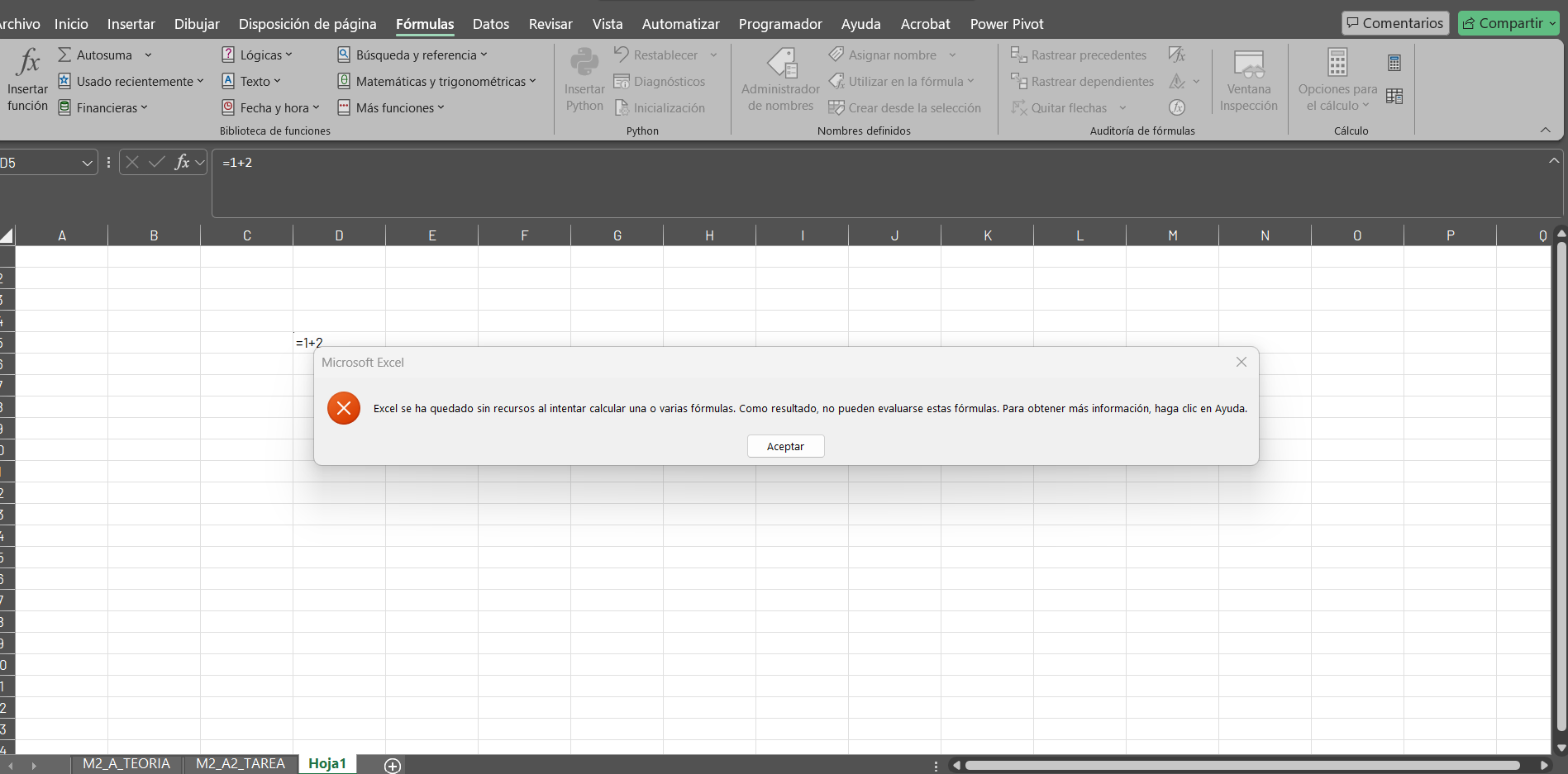 Excel ran out of resources while attempting to calculate one or more ...
