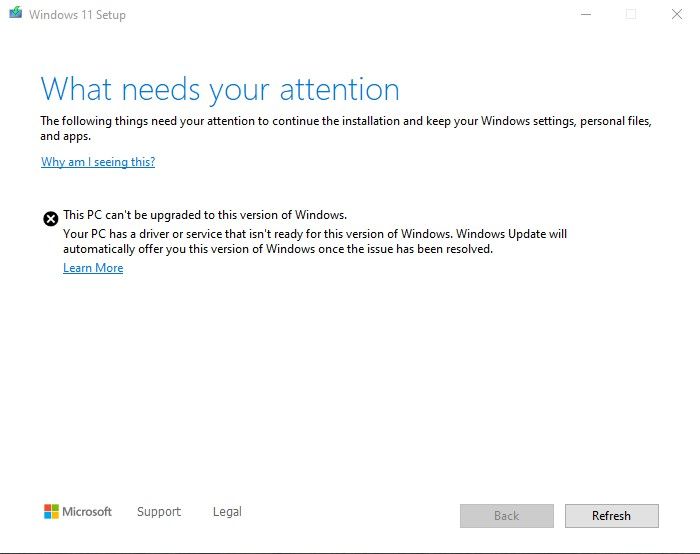 Unable to update to windows 11 due to driver or service incompatibility | Microsoft Community Hub