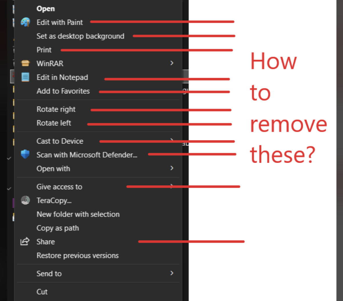 Delete items from context men from right click | Microsoft Community Hub