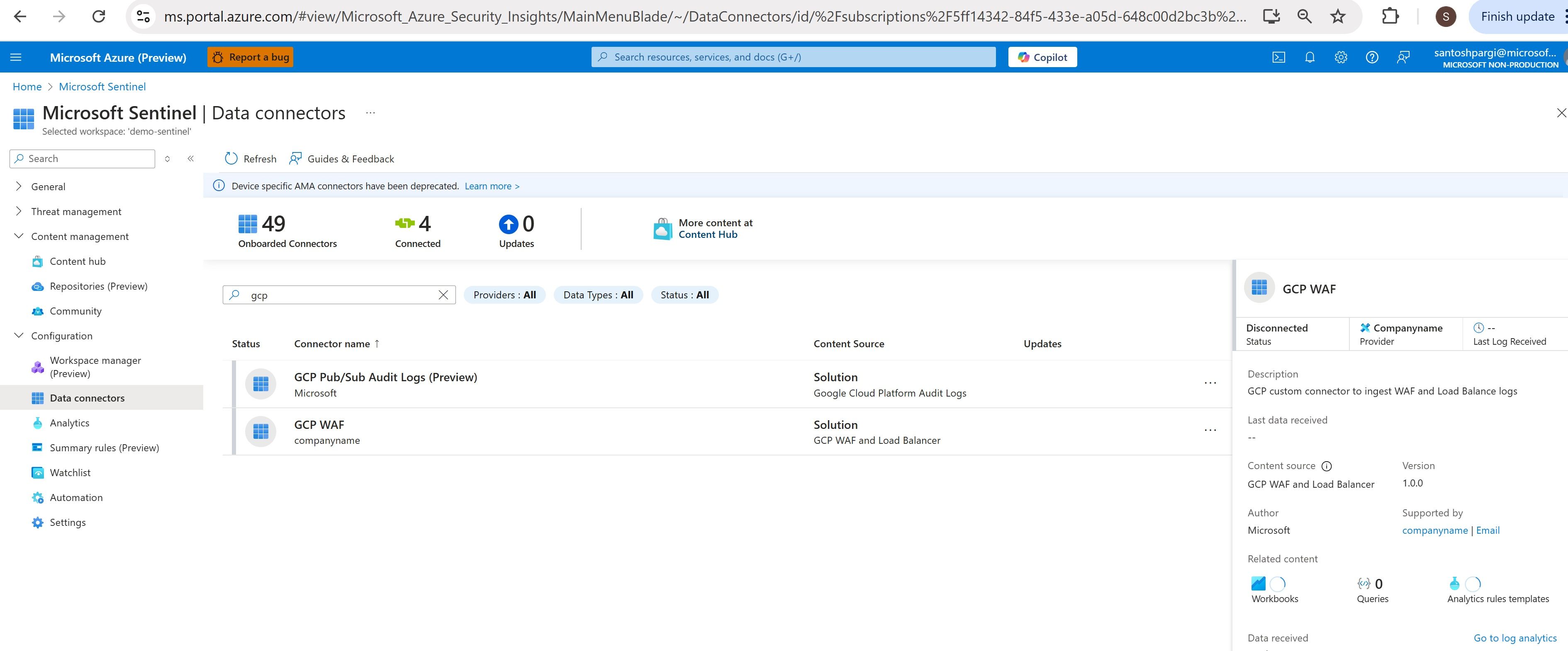 Creating a Custom Sentinel GCP WAF /Load balancer Data Connector | Microsoft Community Hub