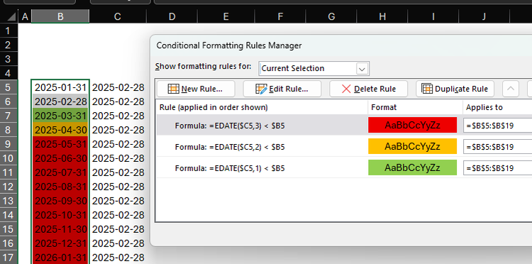 Conditional Formatting between months | Microsoft Community Hub