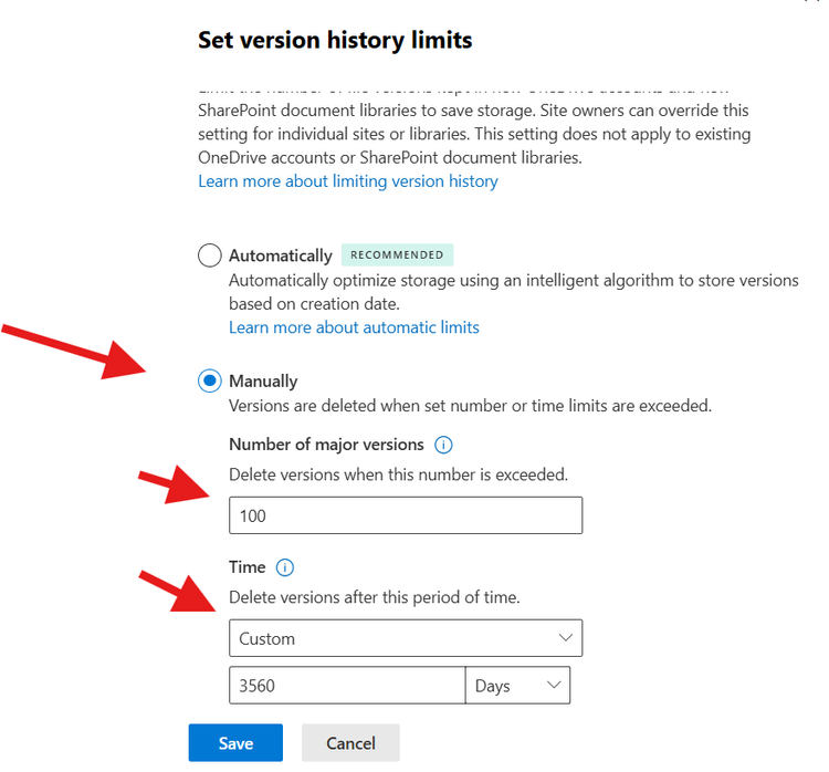 Change the SharePoint Online version limit on the Organization level ...