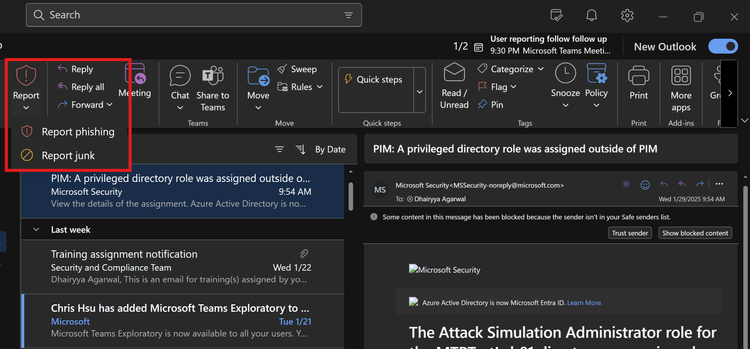 Built-in report button is available in Microsoft Outlook across ...