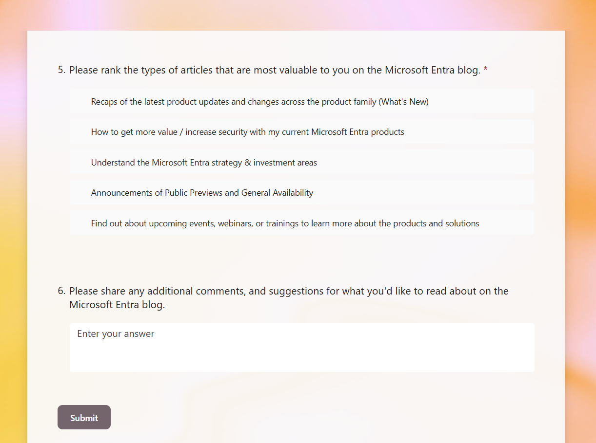 Give feedback about the Microsoft Entra blog | Microsoft Community Hub