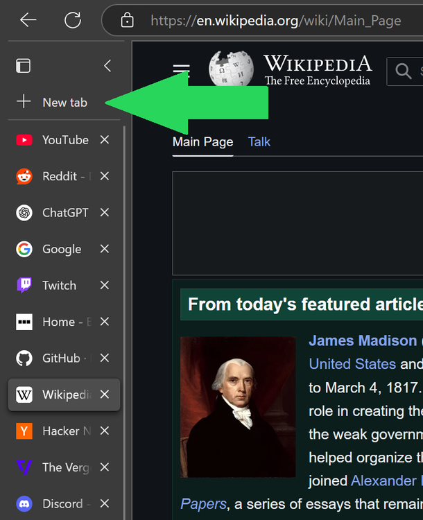 Vertical tabs mode new tab button should be fixed position at the top ...