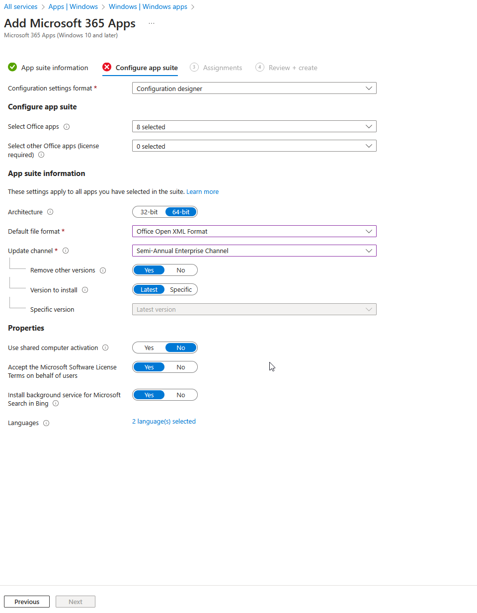 Cannot create M365 App in Intune for Windows devices | Microsoft Community Hub