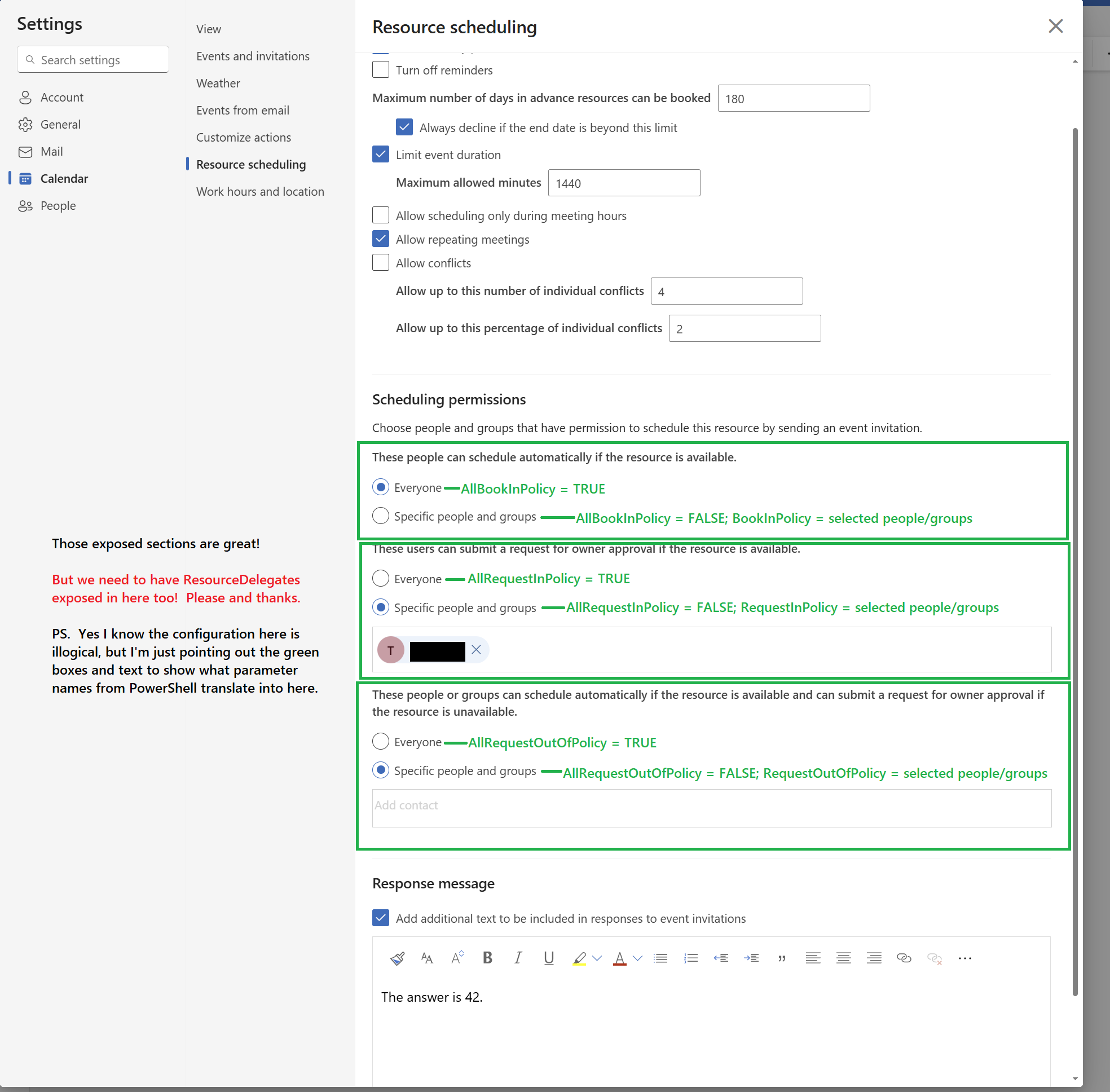 Expose ResourceDelegates in OWA Settings > Calendar > Resource ...