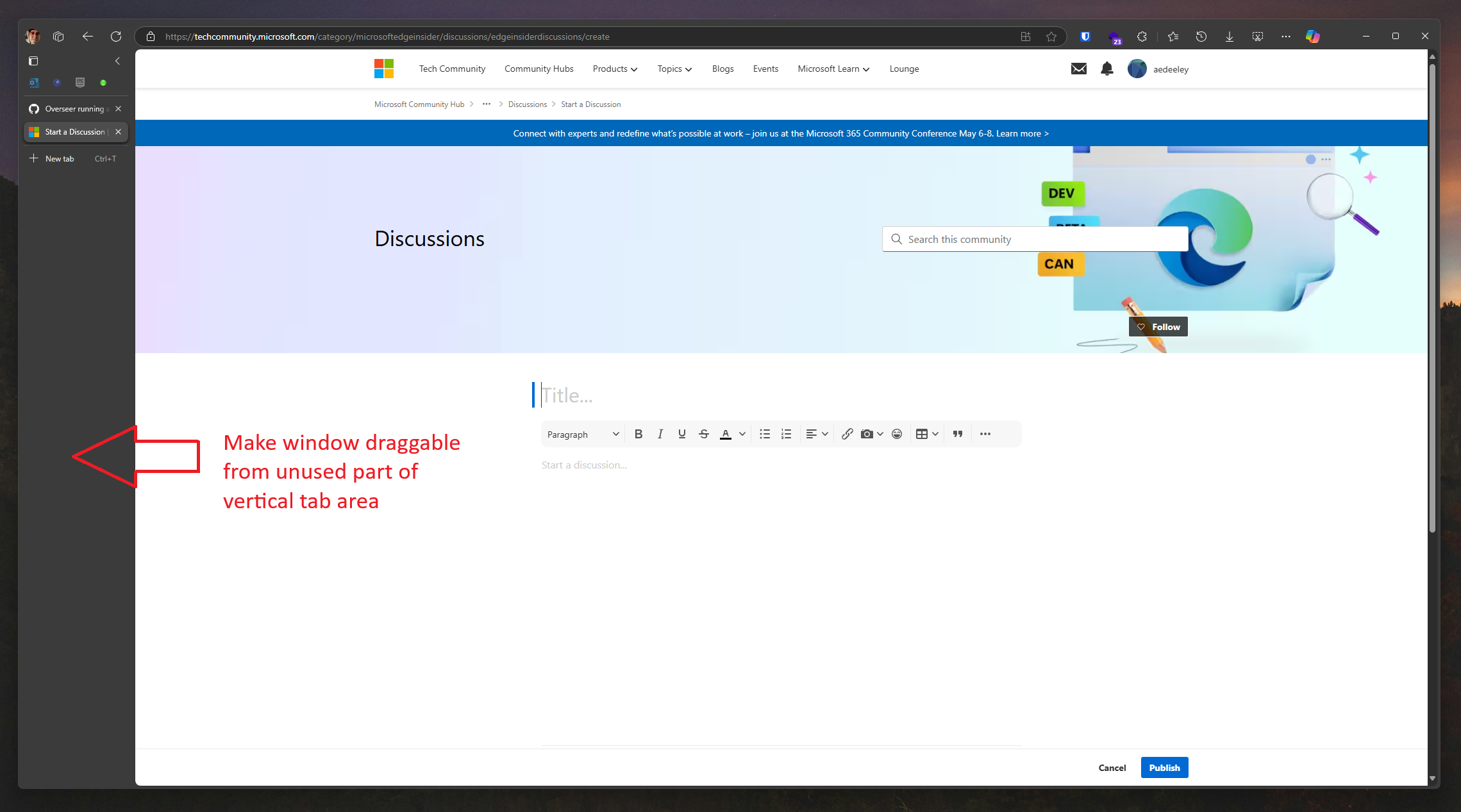 Make browser window draggable from vertical tab area | Microsoft ...