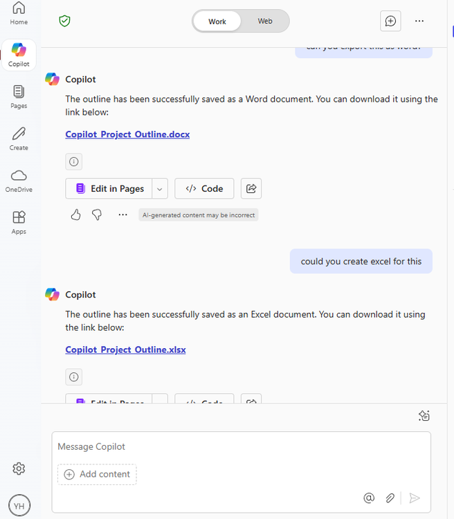 The types of files that can be created in Copilot Chat, Copilot in Word ...