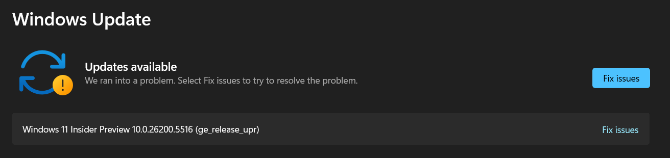 Windows 11 Insider Preview 10.0.26200.5516 (ge_release_upr) installing ...