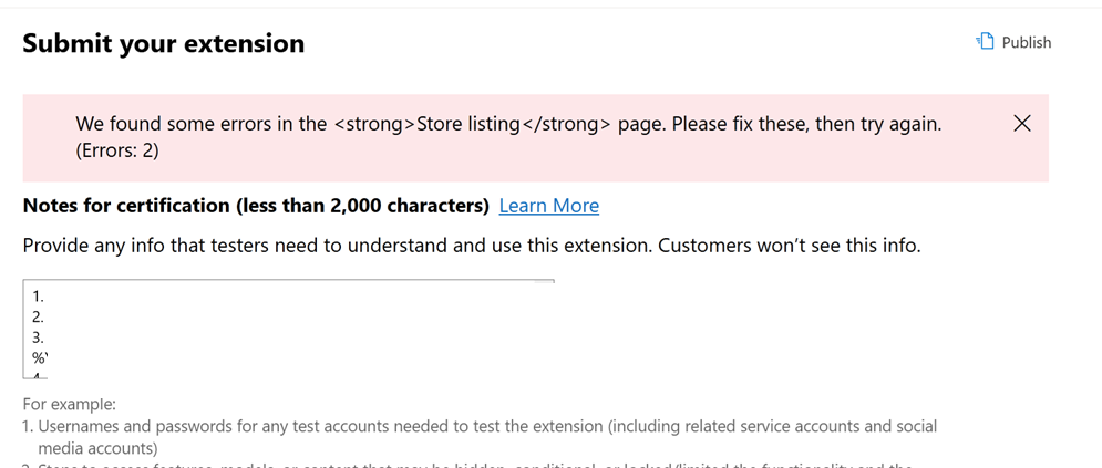 Cannot submit Edge add-on: store listing | Microsoft Community Hub