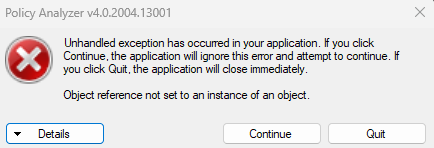 Microsoft Policy Analyzer 4.0 crashes after apply April updates ...