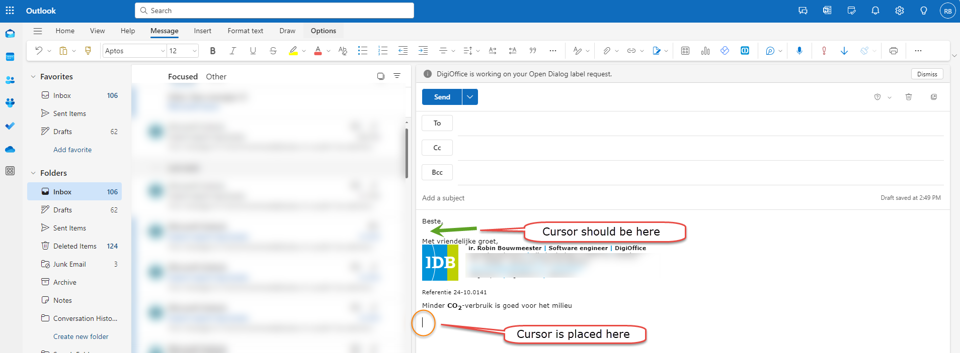 Programmatically set the cursor (caret) to a specific location in an e-mail | Microsoft ...