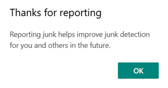 "Thanks for reporting" Popup Window after Spam/Phishing | Microsoft ...
