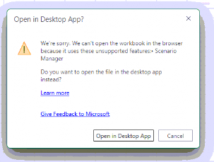 Unable to open an excel sheet in my browser due to unsupported features ...
