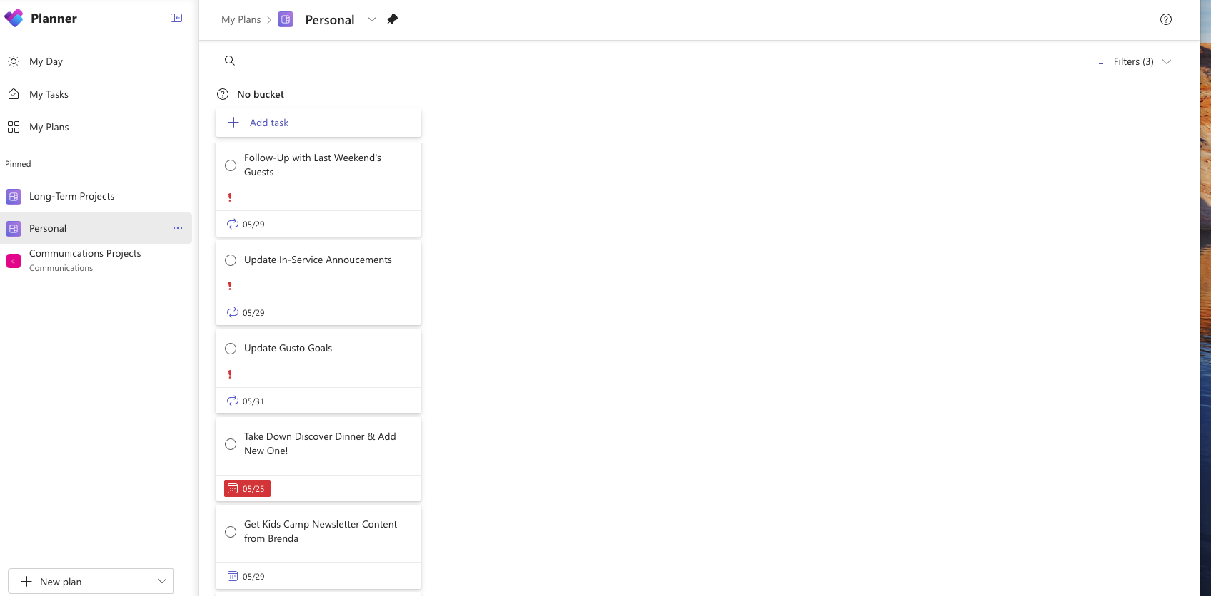 Personal Planner: Only Bucket View? | Microsoft Community Hub