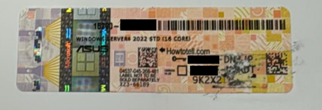 Damaged/scratched Windows Server 2022 activation key while scratching ...