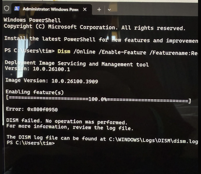 Issues for enabling Recall on Windows 11 26100.3909 | Microsoft Community Hub