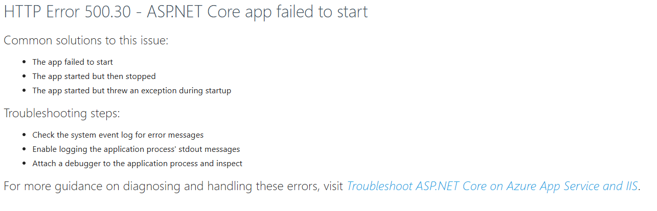 HTTP Error 500.30 - ASP.NET Core app failed to start which is hosted in ...