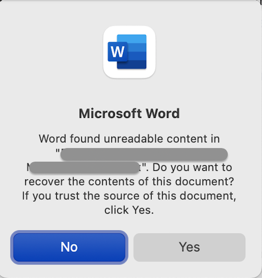 Open Word document with unreadable content with Word.Application.createDocument | Microsoft ...