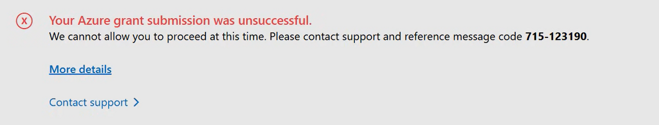 Azure Grant Submission was unsuccessful - Error Code 715-123190 ...