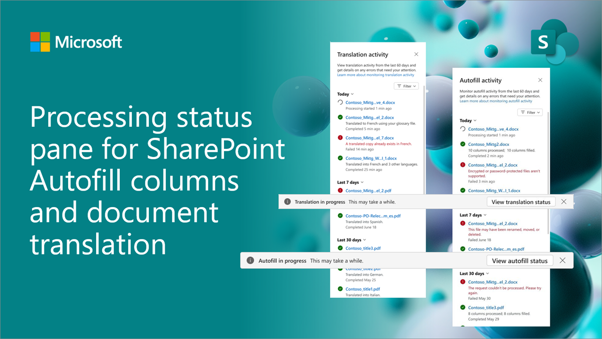 Processing status pane coming in July for SharePoint Autofill columns and document translation ...