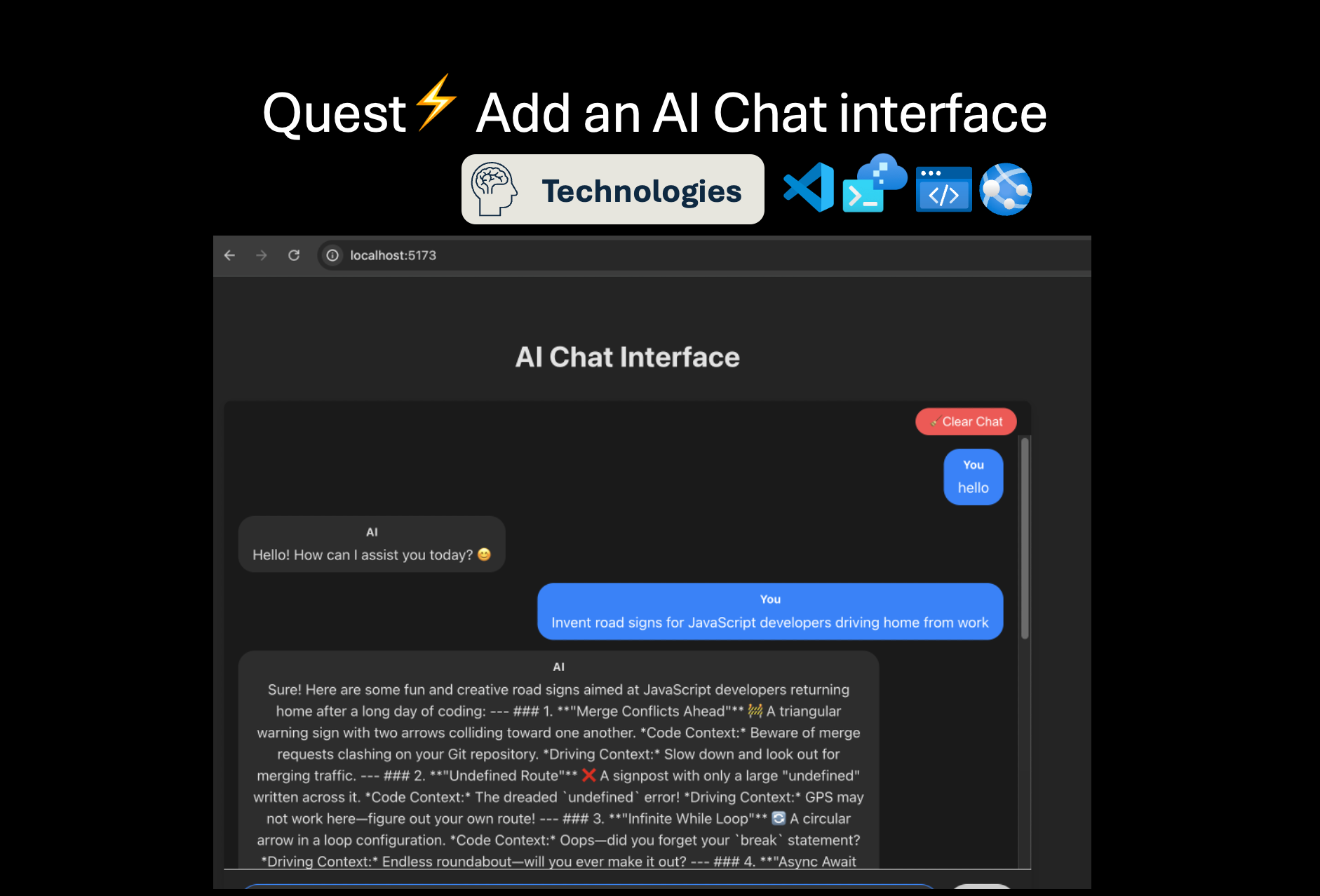 Quest 3 - I want to add a simple chat interface to my AI prototype ...