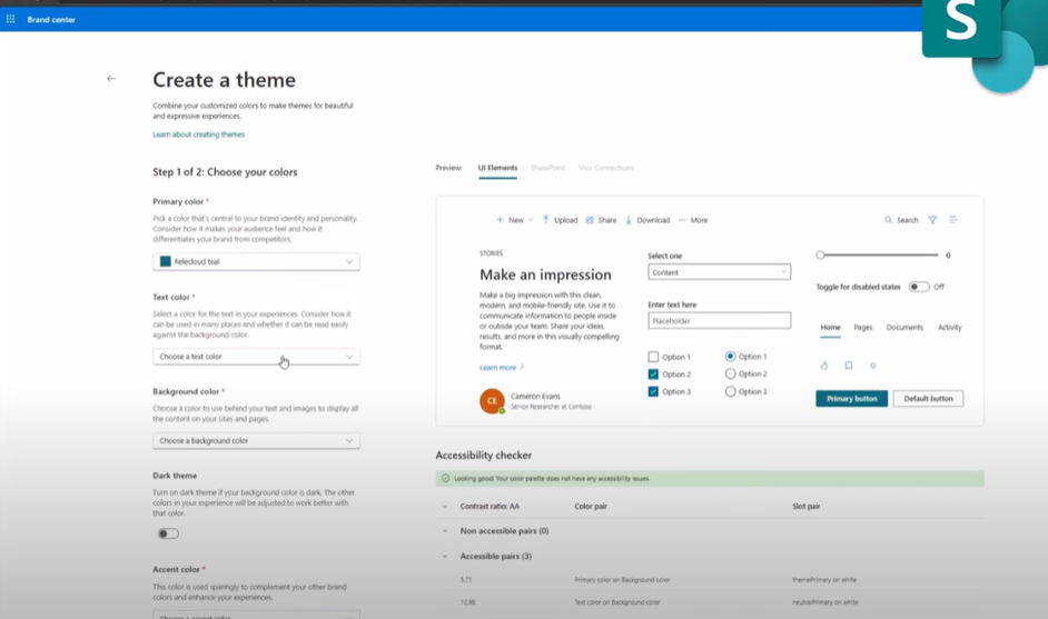 SharePoint Brand Center - missing ability to change text color? | Microsoft Community Hub