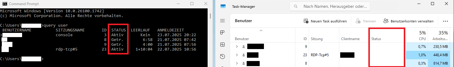 Users "Status" fields blank on RDS with Windows Server 2025 | Microsoft Community Hub