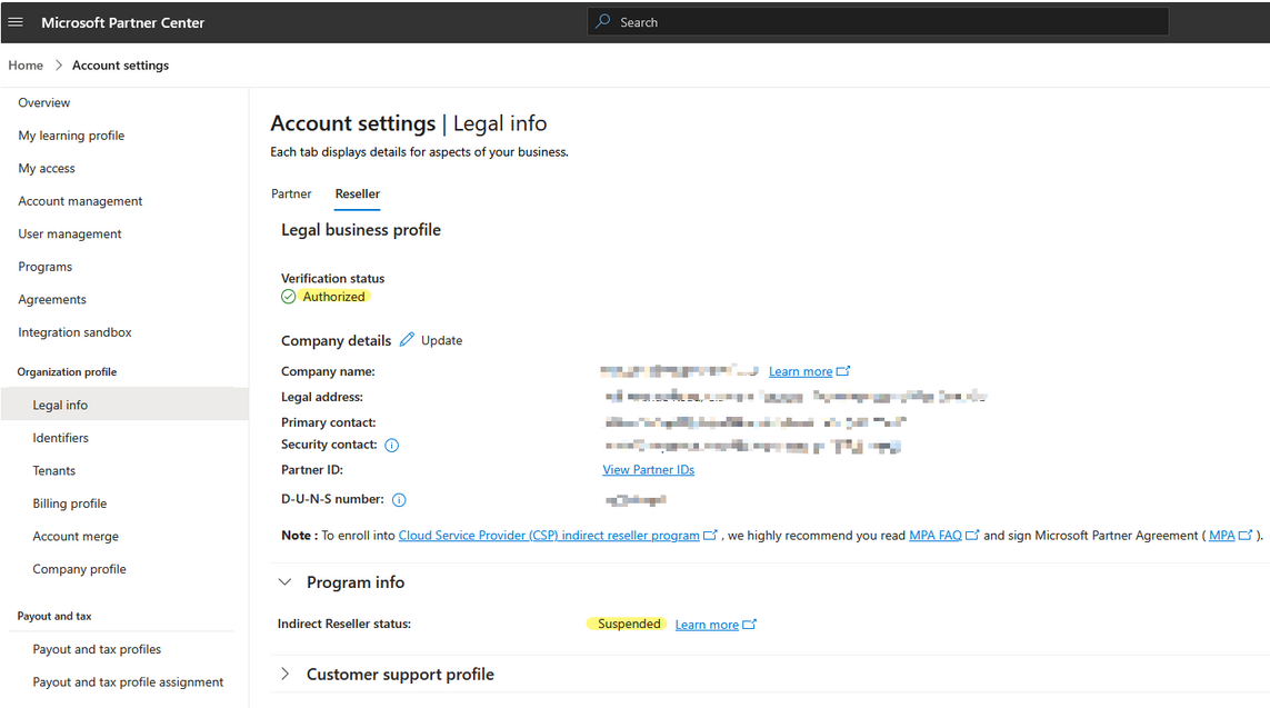 CSP Account Verified & Authorized yet Indirect Reseller Status ...