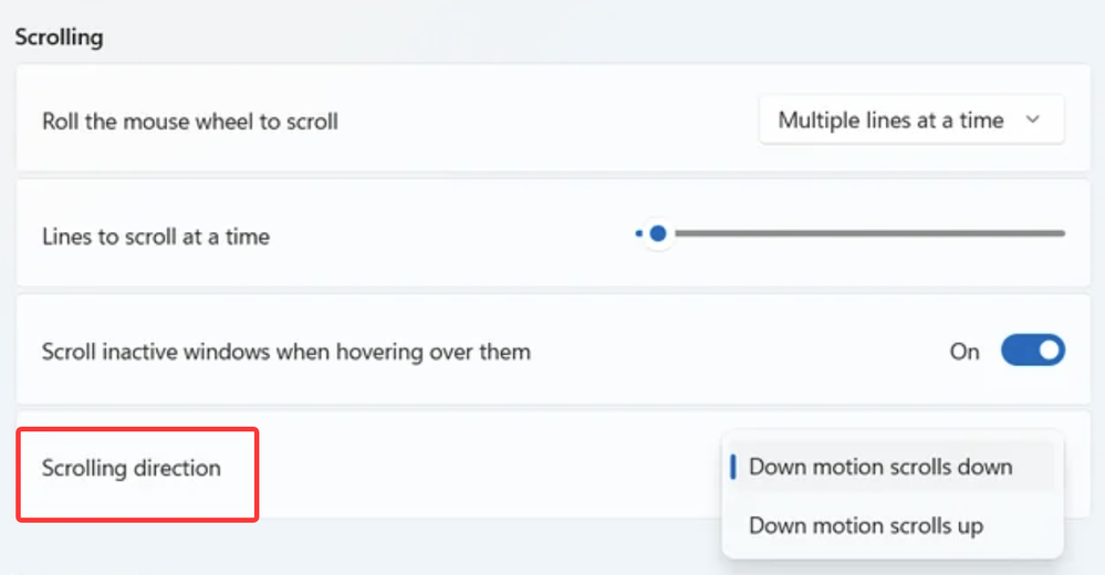 Change not saved for scrolling directions in settings | Microsoft ...