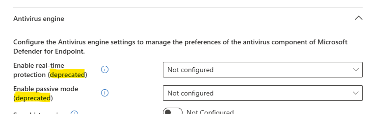 What does "deprecated" mean in the Defender Antivirus for Linux settings? | Microsoft Community Hub
