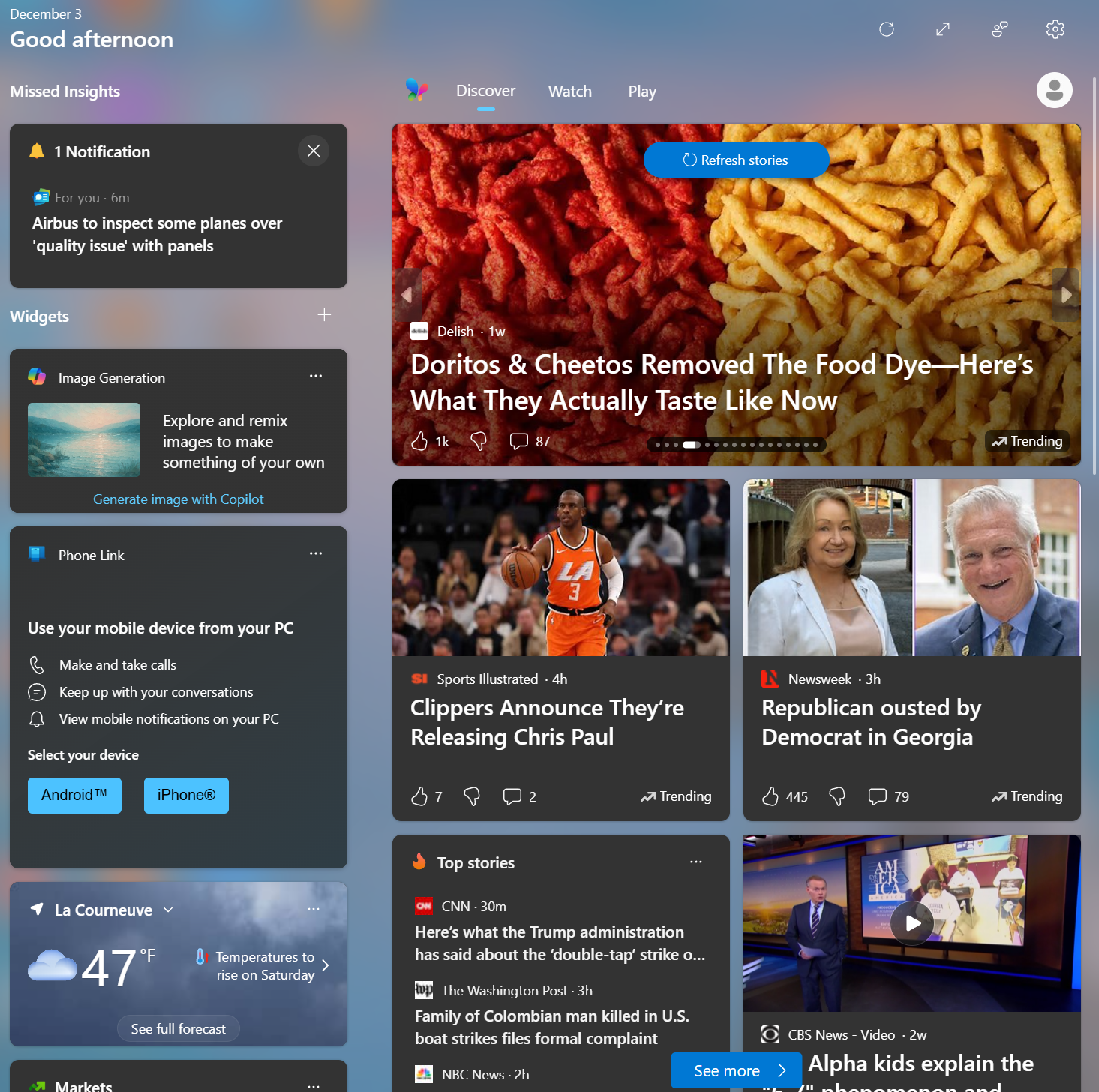New widgets panel with Copilot Discover Preview | Microsoft Community Hub