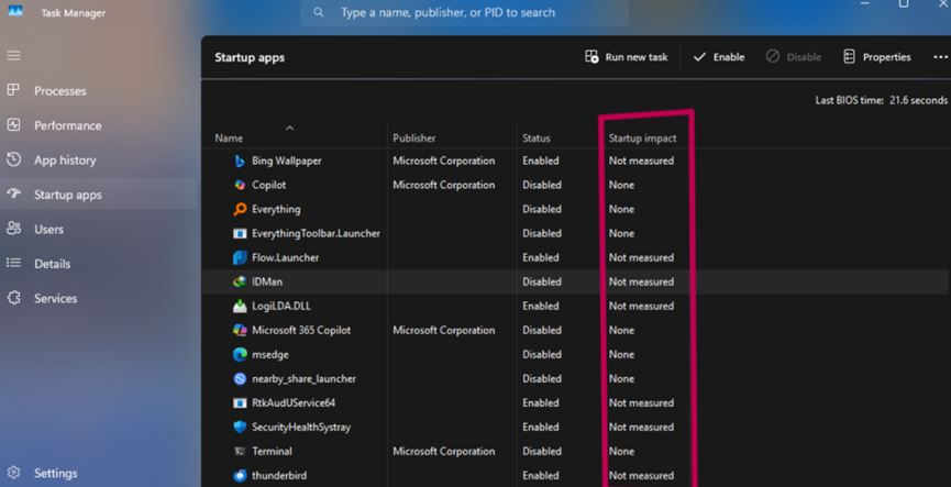 Windows 11 Task Manager Startup Impact Display Issue | Microsoft ...