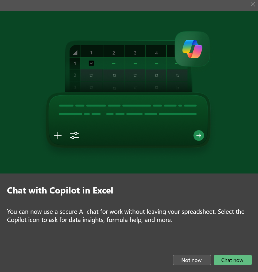 Chat with Copilot popup on every Excel launch | Microsoft Community Hub