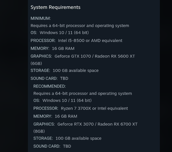 Control resonant system requirements according to the Steam Page ...