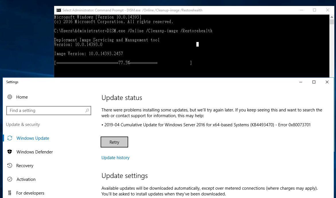 Windows Server 2016 essentials - update error 0x80073701 | Microsoft Community Hub